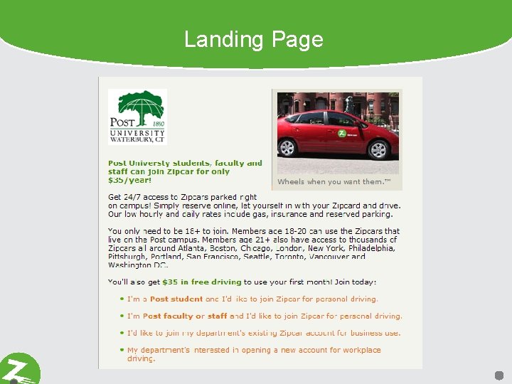 Zipcar Inc Department Sign Up 101 Objectives What