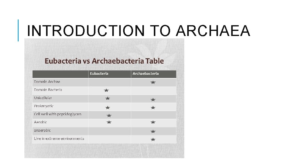 INTRODUCTION TO ARCHAEA WHAT DO BACTERIA EAT FOR