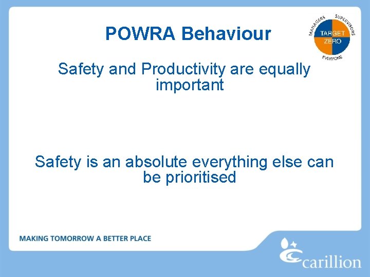 Supplier Safety Forum November 2011 Point of Work