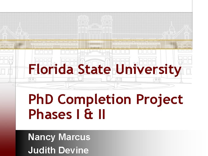 Florida State University Ph D Completion Project Phases