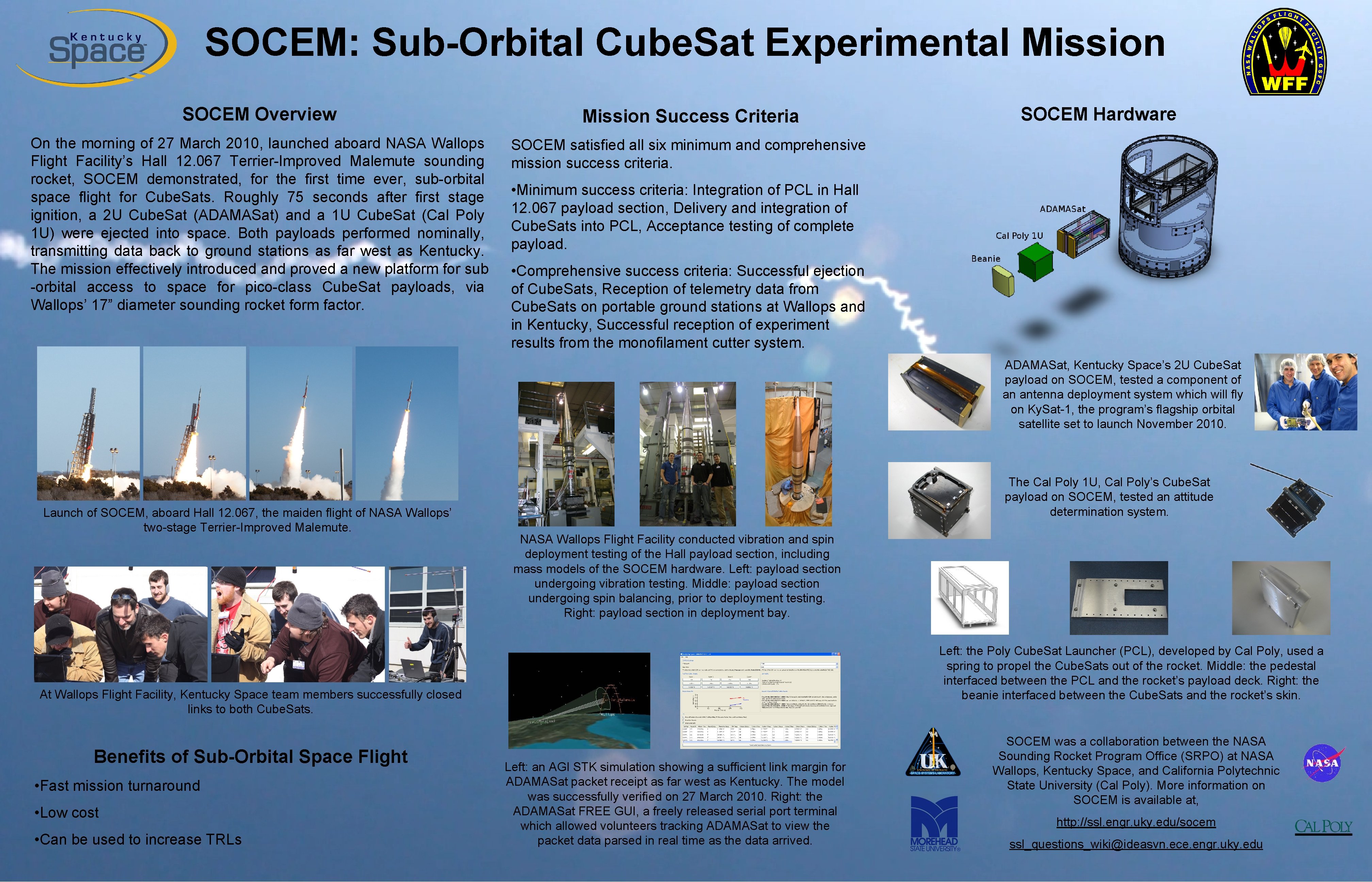 SOCEM SubOrbital Cube Sat Experimental Mission SOCEM Overview