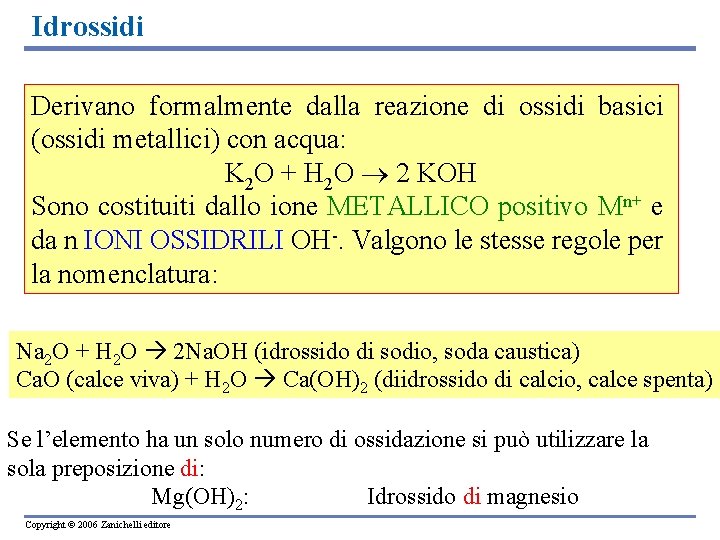 Composti inorganici Copyright 2006 Zanichelli editore Nomenclatura Chimica