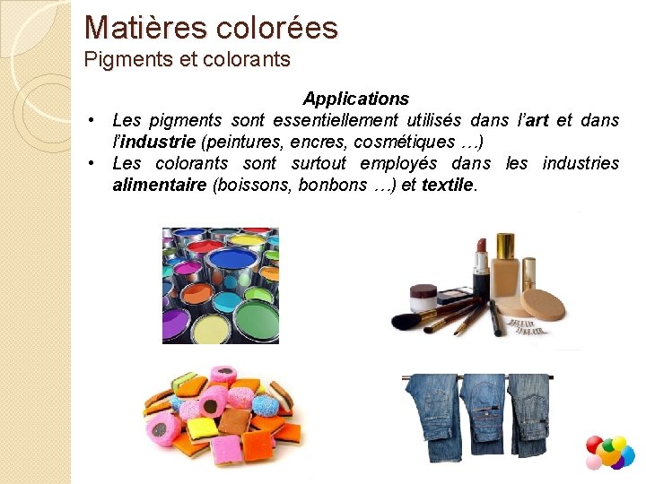 Couleurs et images Matires colores Matires colores Pigments
