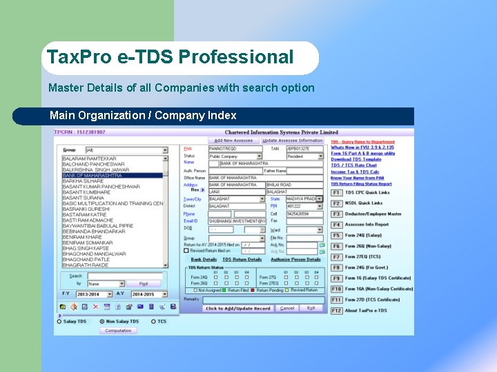Tax Pro eTDS Professional Master Details of all
