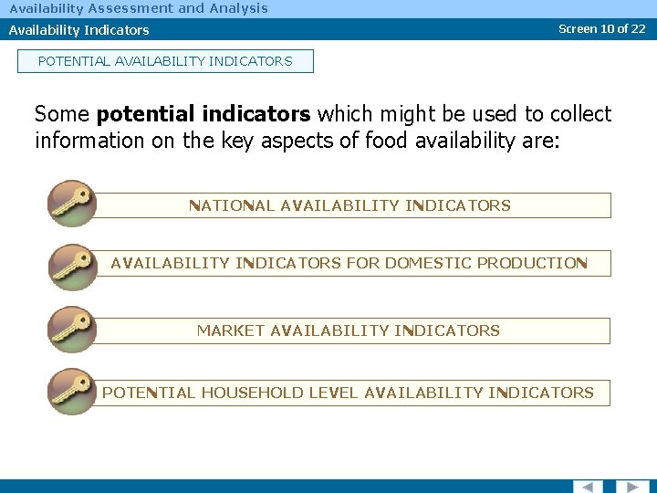 Availability Assessment and Analysis Availability Indicators Screen 1