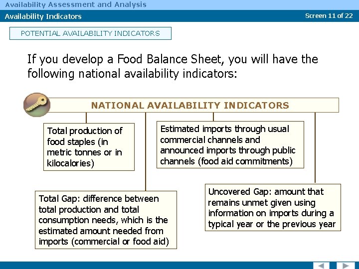 Availability Assessment and Analysis Availability Indicators Screen 1