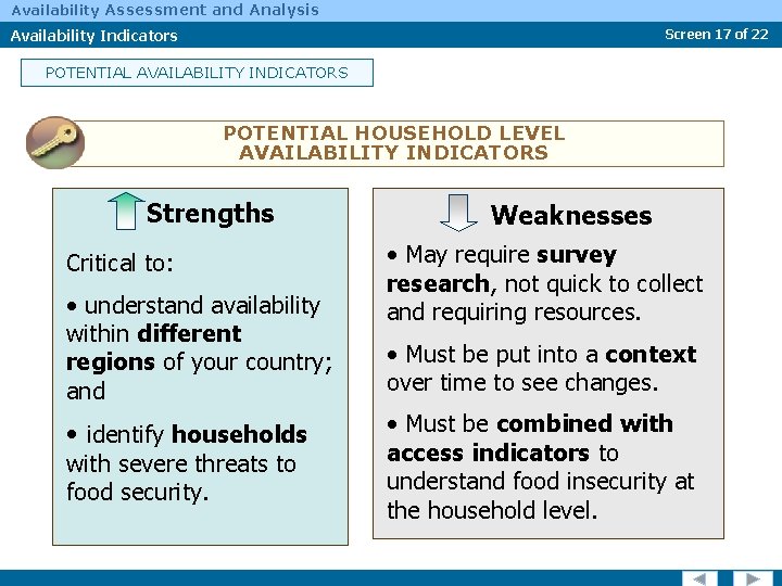 Availability Assessment and Analysis Availability Indicators Screen 1