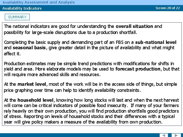Availability Assessment and Analysis Availability Indicators Screen 1