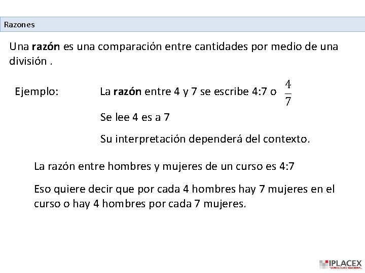 Nivelacin de Matemtica Unidad III RAZONES Razones Una