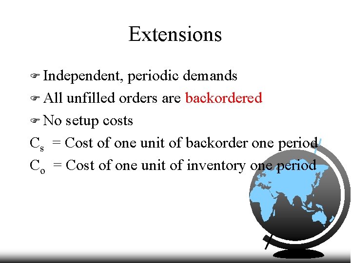 Statistical Inventory Models F Newsperson Model Single order