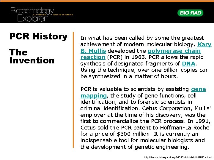 A Brief History of PCR David A Palmer