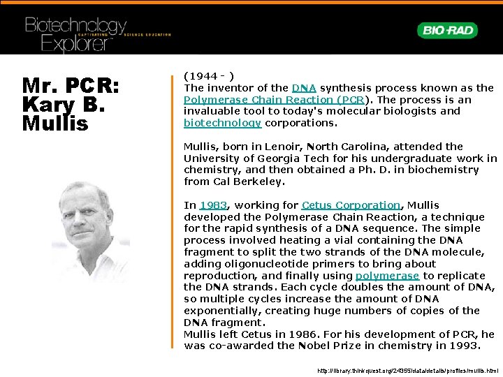 A Brief History of PCR David A Palmer