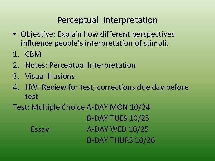 Perceptual Interpretation Objective Explain how different perspectives ...