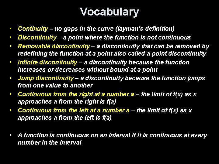 Lesson 2 5 Continuity Objectives Understand use the