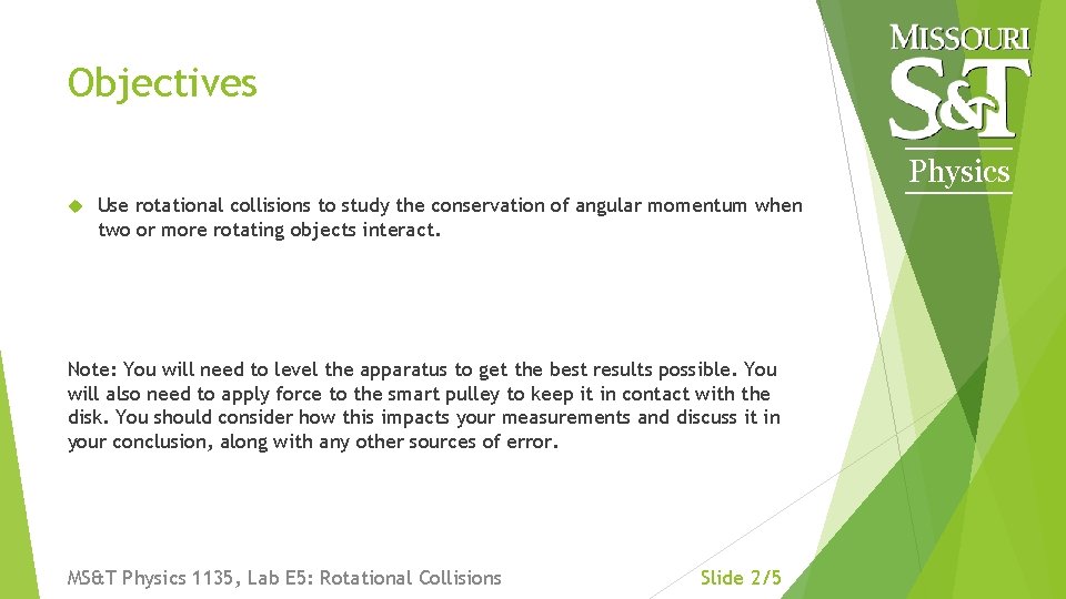 Physics Rotational Collisions MST Physics 1135 Lab E