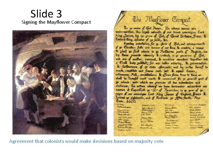 Slide 3 Signing the Mayflower Compact Agreement that
