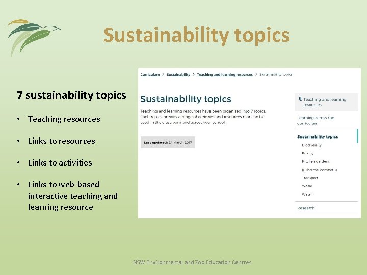 Teaching and learning about sustainability ACARA Cross curriculum