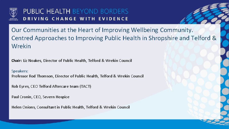 Our Communities at the Heart of Improving Wellbeing