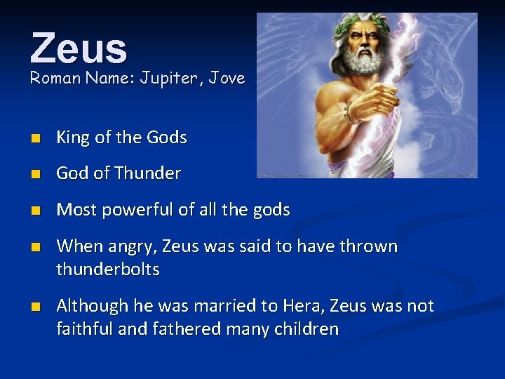 GREEK GODS GODDESSES The Olympian Gods Goddesses Zeus