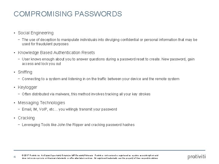Passwords and Passphrases October 2017 Protiviti Perspective provided