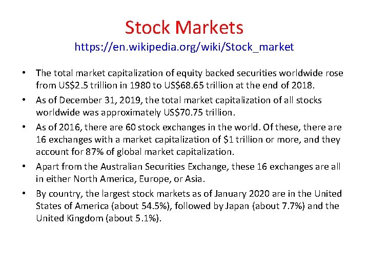 Lecture 3 Introduction to Markets John Rundle Econophysics