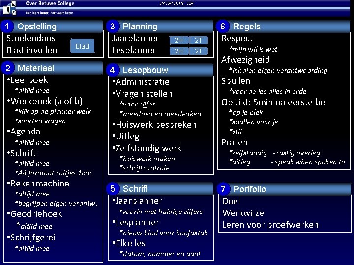 INTRODUCTIE 3 Planning 1 Opstelling Stoelendans Blad invullen