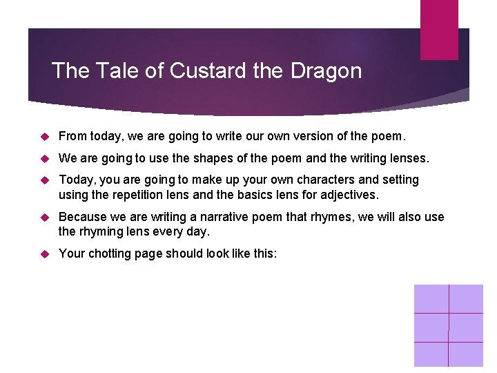 Narrative poetry The Tale of Custard the Dragon