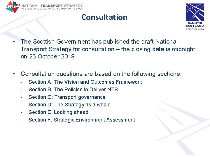 National Transport Strategy Draft for Consultation Strategy Development