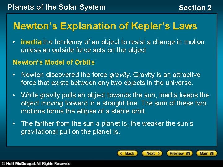 Planets of the Solar System Section 2 Models