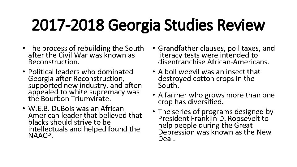 2017 2018 Georgia Studies Review The process of
