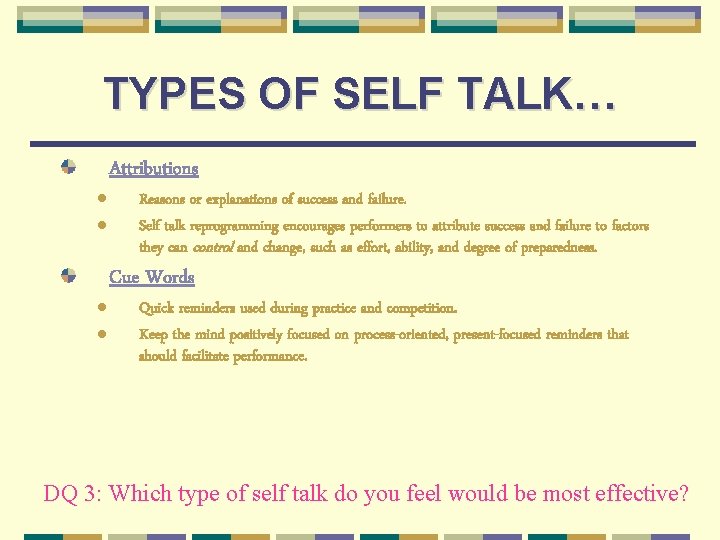 UNDERSTANDING SELF TALK Damon Burton Bernie Holliday Vandal