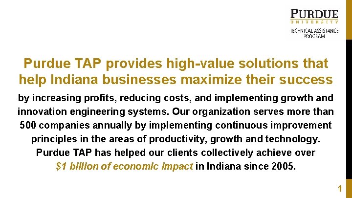 Purdue TAP provides highvalue solutions that help Indiana