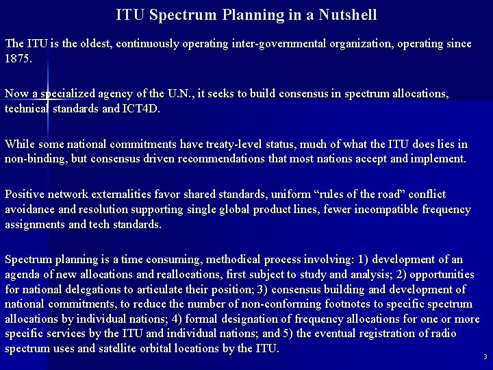 Spectrum Planning at the ITU A Brief Introduction