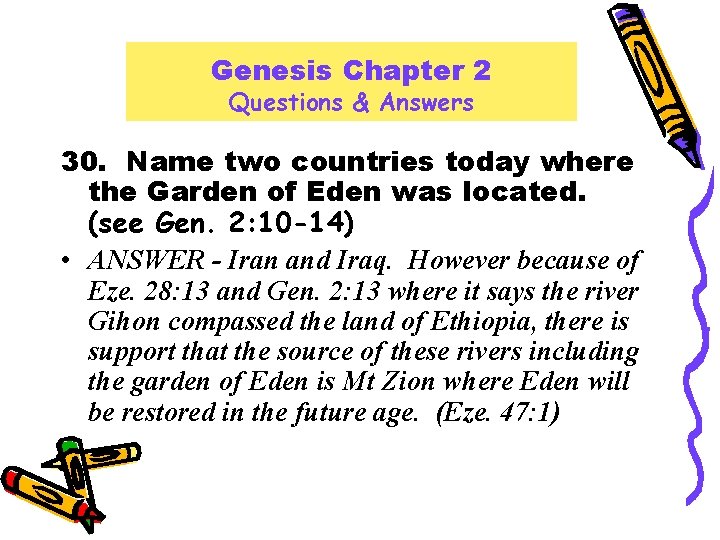 Genesis 2 Questions and Answers Genesis Chapter 2