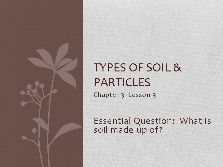 TYPES OF SOIL PARTICLES Chapter 3 Lesson 3