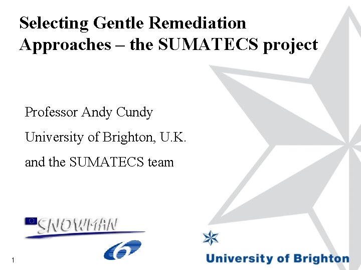 Selecting Gentle Remediation Approaches the SUMATECS project Professor