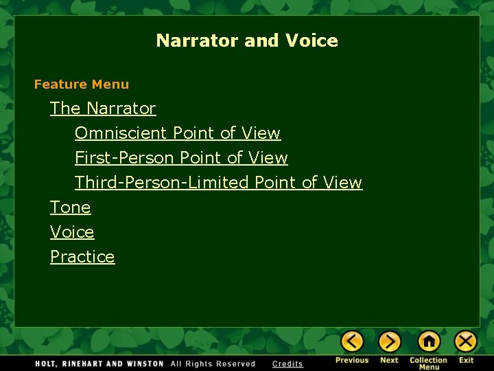 Narrator and Voice Feature Menu The Narrator Omniscient
