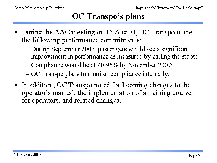 Report on OC Transpo and calling the stops