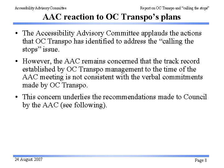 Report on OC Transpo and calling the stops