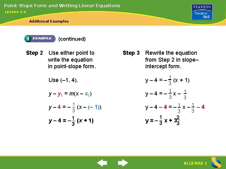 Lesson 5 4 WarmUp ALGEBRA 1 PointSlope Form