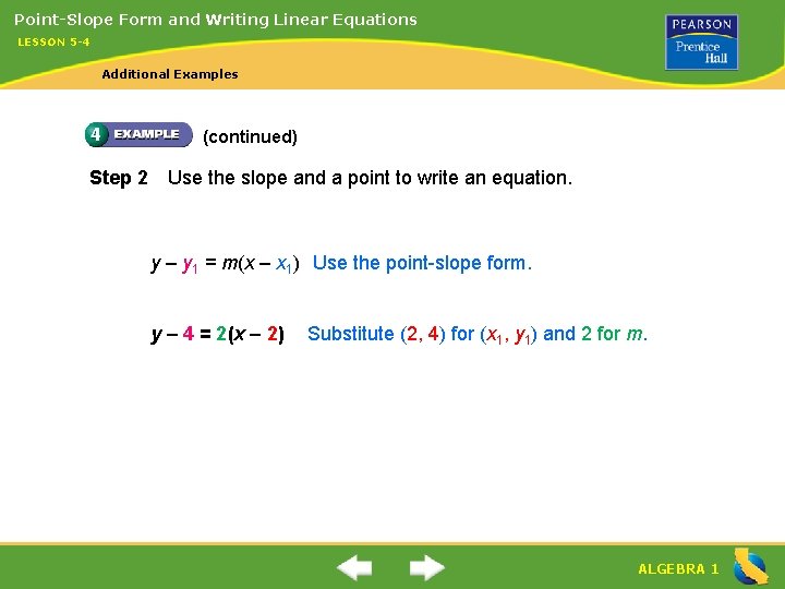 Lesson 5 4 WarmUp ALGEBRA 1 PointSlope Form