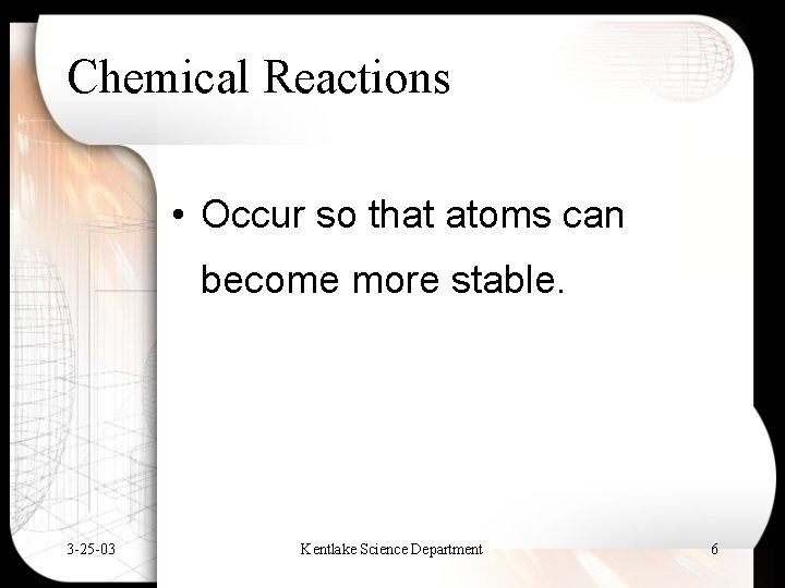 Classifying Chemical Reactions 3 25 03 Kentlake Science