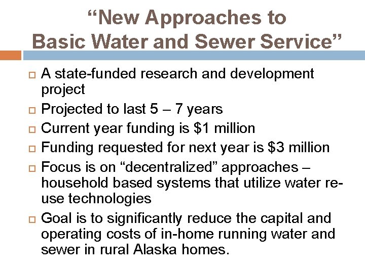New Approaches to Basic Water and Sewer Service
