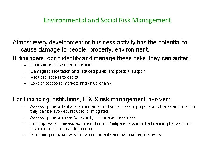 INTRODUCTION World Bank Environmental and Social Safeguard Policies
