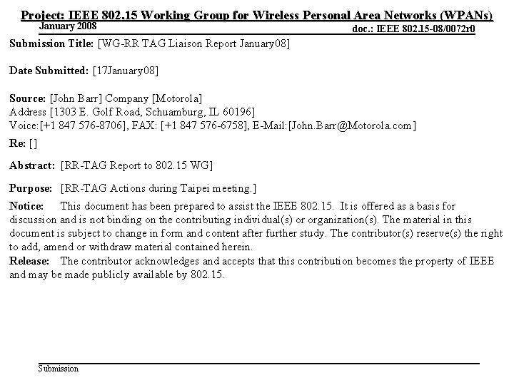 Project IEEE 802 15 Working Group for Wireless