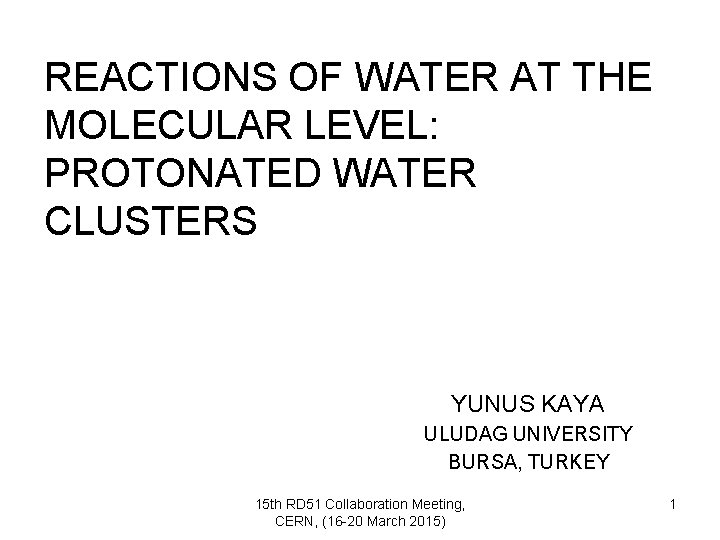 REACTIONS OF WATER AT THE MOLECULAR LEVEL PROTONATED