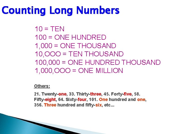 Counting And Using Numbers in English Contando y