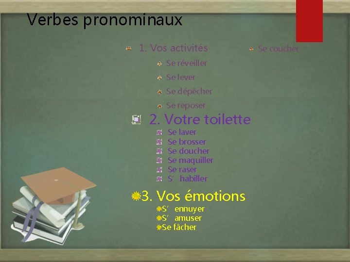 Les verbes pronominaux Le verbe pronominal est accompagn