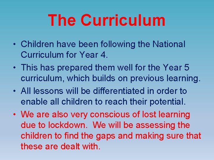 Transition from Year 4 to Year 5 Welcome