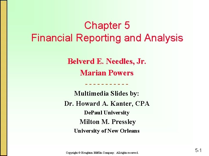 Chapter 5 Financial Reporting and Analysis Belverd E